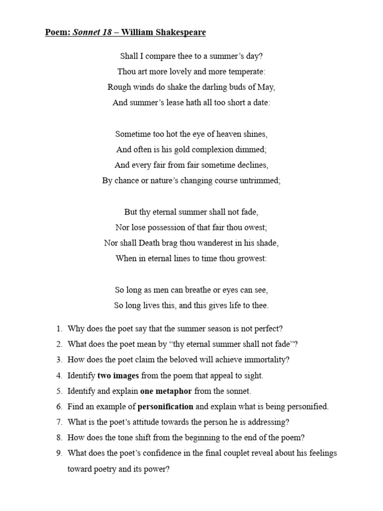 Sonnet 18 - Poem Analysis | PDF