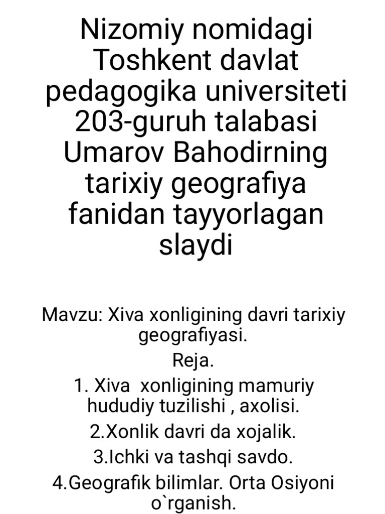 Xiva Xonligi Tarixiy Geografiyasi | PDF
