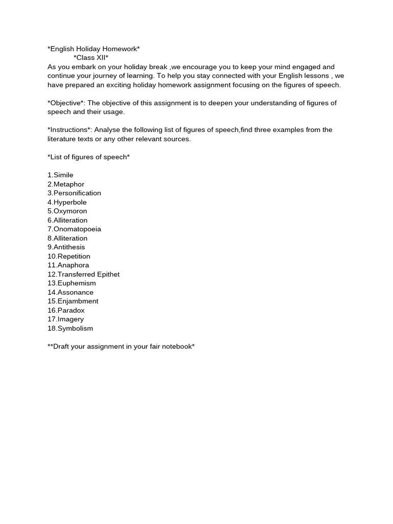 -English Holiday Homework- (2) | PDF