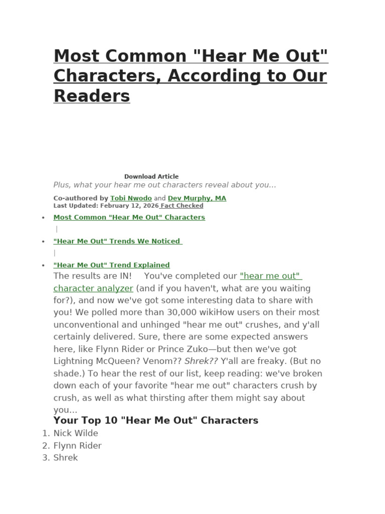 Most Common Hear Me Out Characters According To Our Readers | PDF