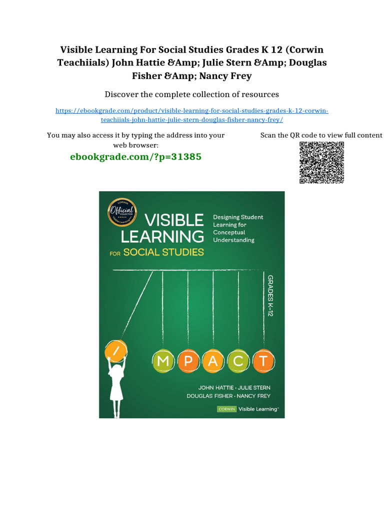 Visible Learning for Social Studies Grades K 12 (Corwin Teachiials ...