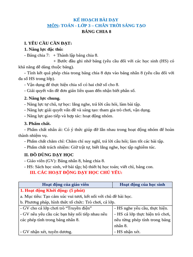 TUẦN 12 - BẢNG CHIA 8 | PDF