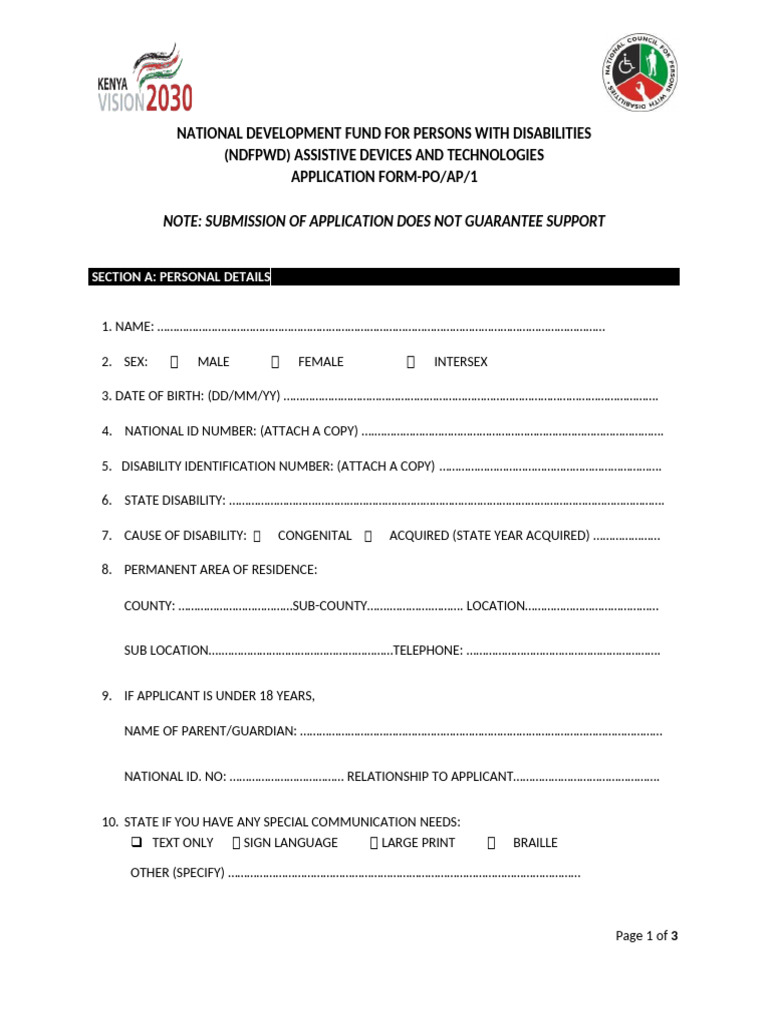Assitive Devices Application Form | PDF