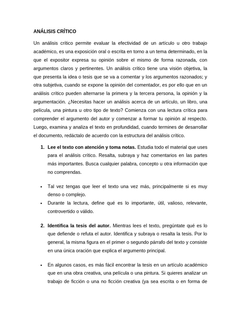 Estructura de Un Análisis Crítico | PDF
