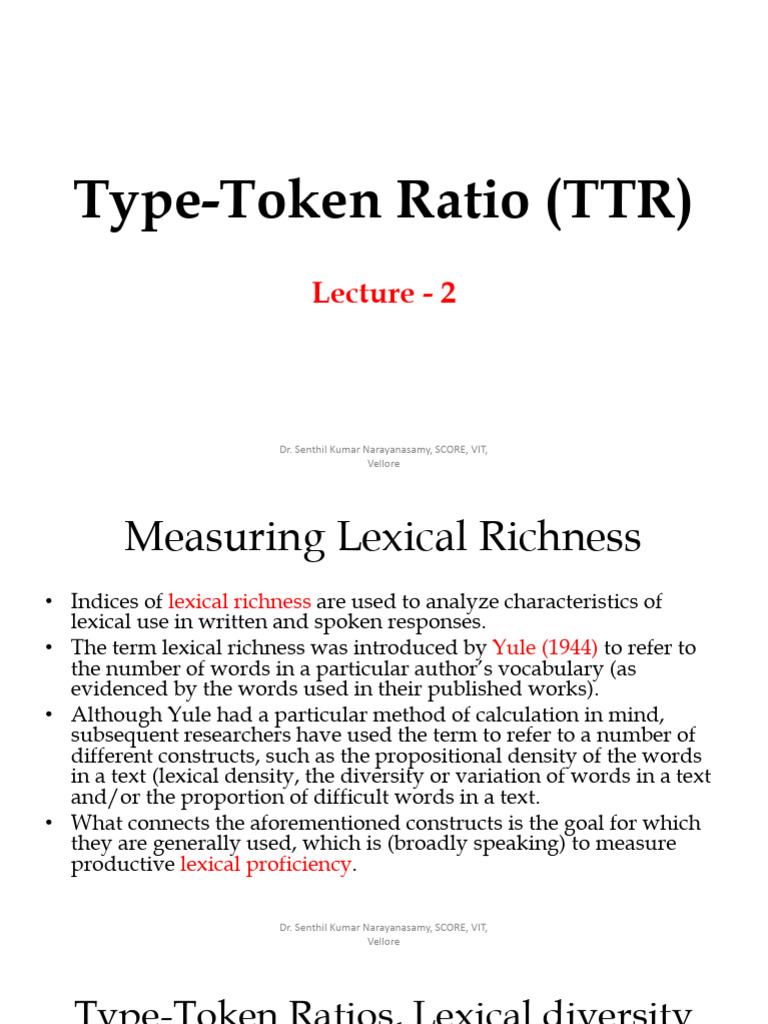 Lecture-1.2 Type Token and Lexical Diversity | PDF | Word | Part Of Speech