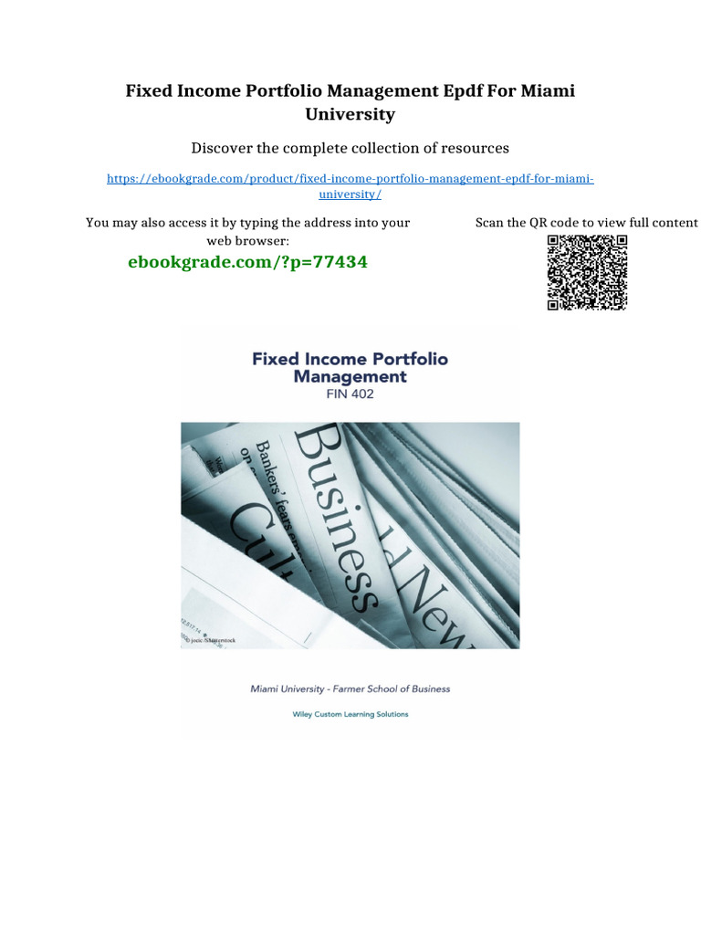 Fixed Income Portfolio Management ePDF For Miami University Digital ...
