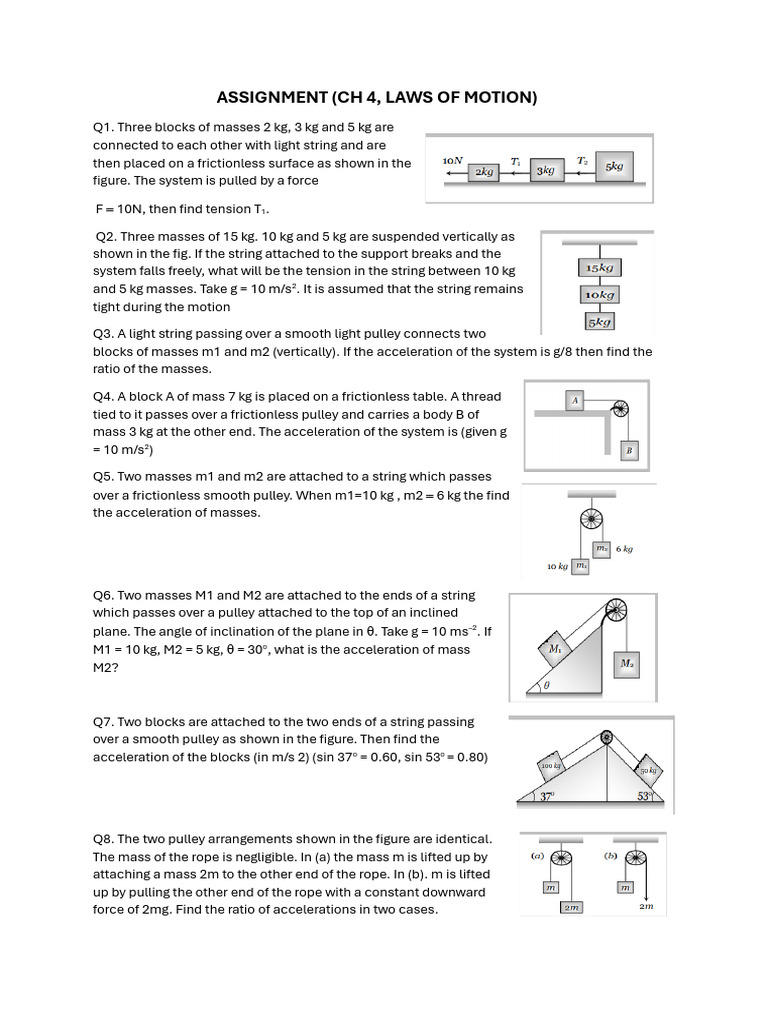 Assignment 1 (Laws of Motion) Class Xi | PDF