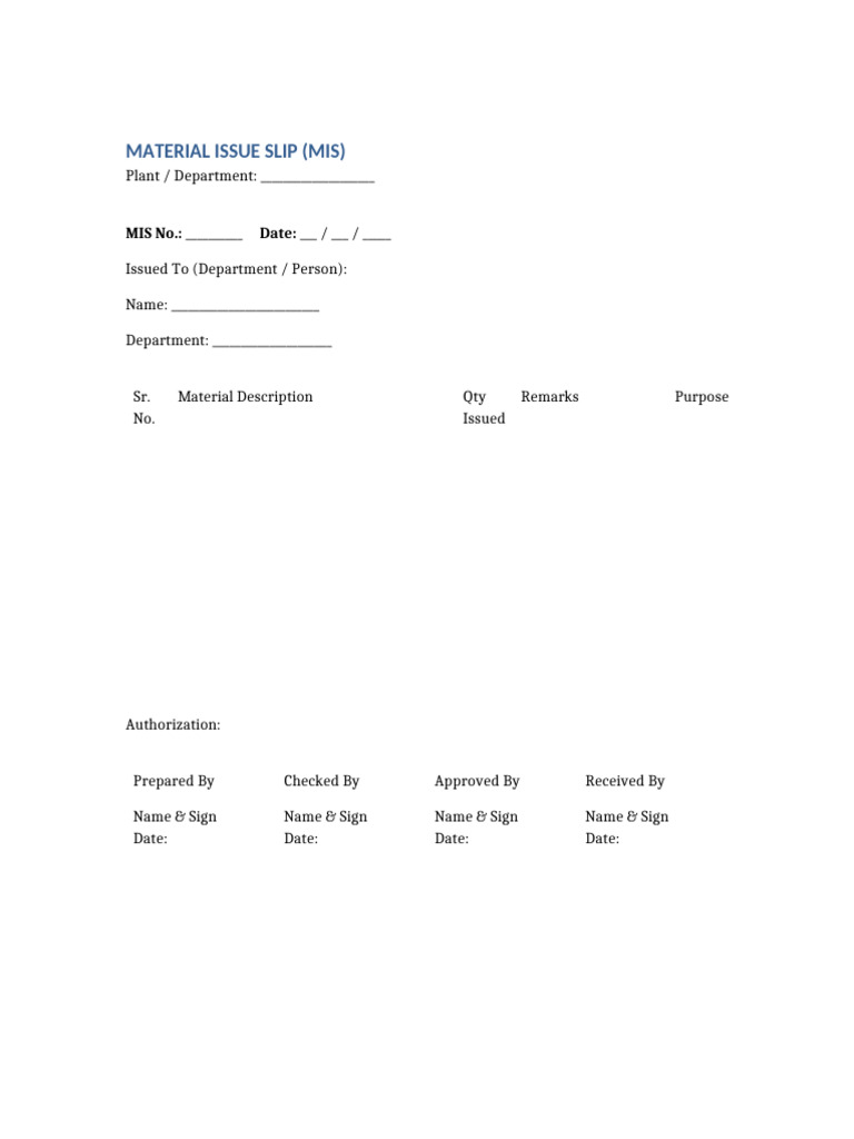 Material Issue Slip | PDF