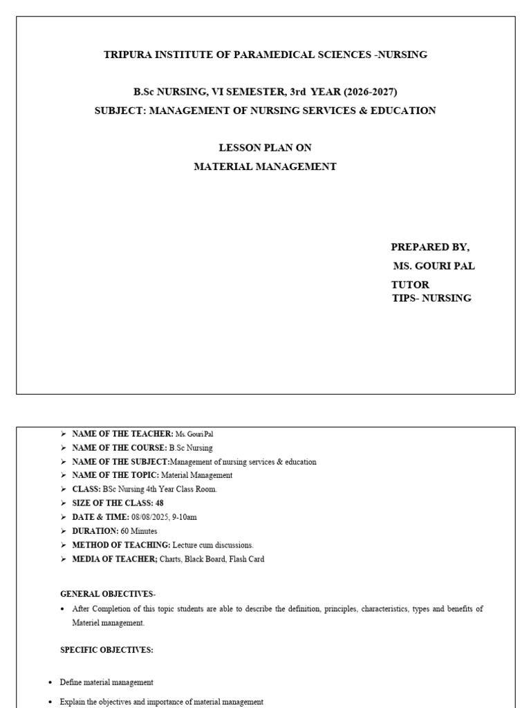 Lesson Plan on Material Mgt | PDF | Lesson Plan