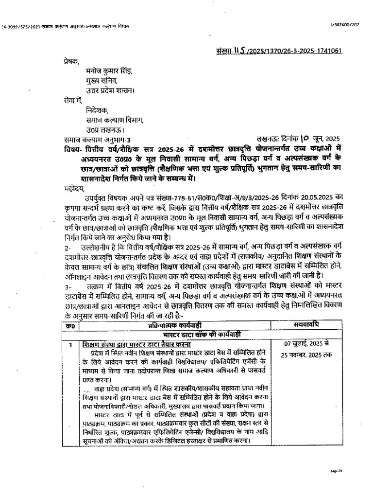 Lttr. 115 Dt. 10-06-2025 Post Time Table Gen, OBC, Min 25-26 | PDF