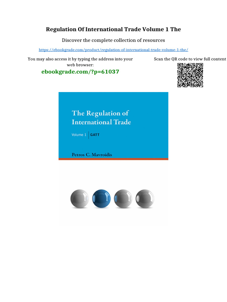 Regulation of International Trade Volume 1 The PDF Available | PDF ...