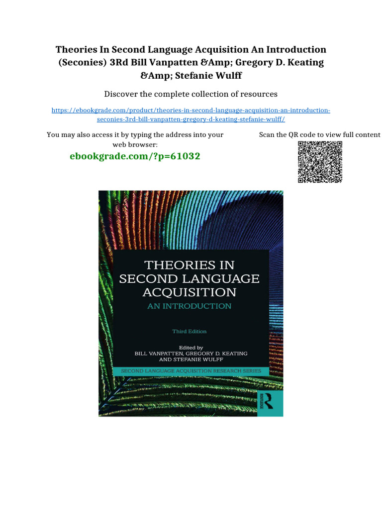 Theories in Second Language Acquisition An Introduction (Seconies) 3rd ...