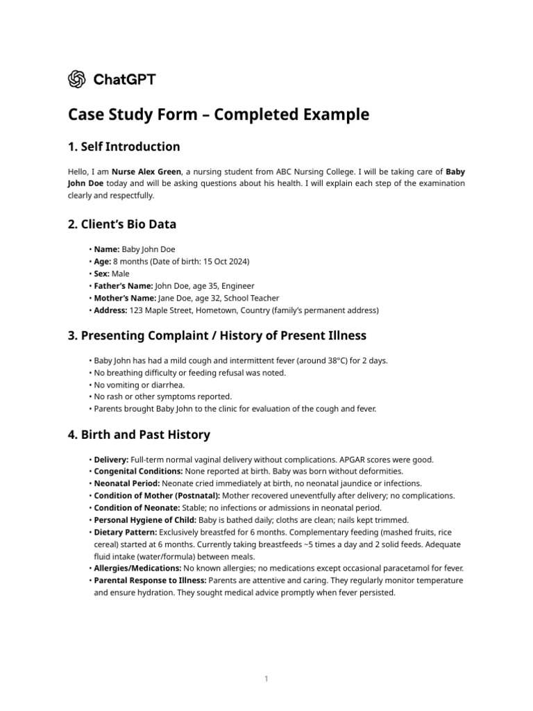 Case Study Form - Completed Example | PDF | Medicine | Health Sciences