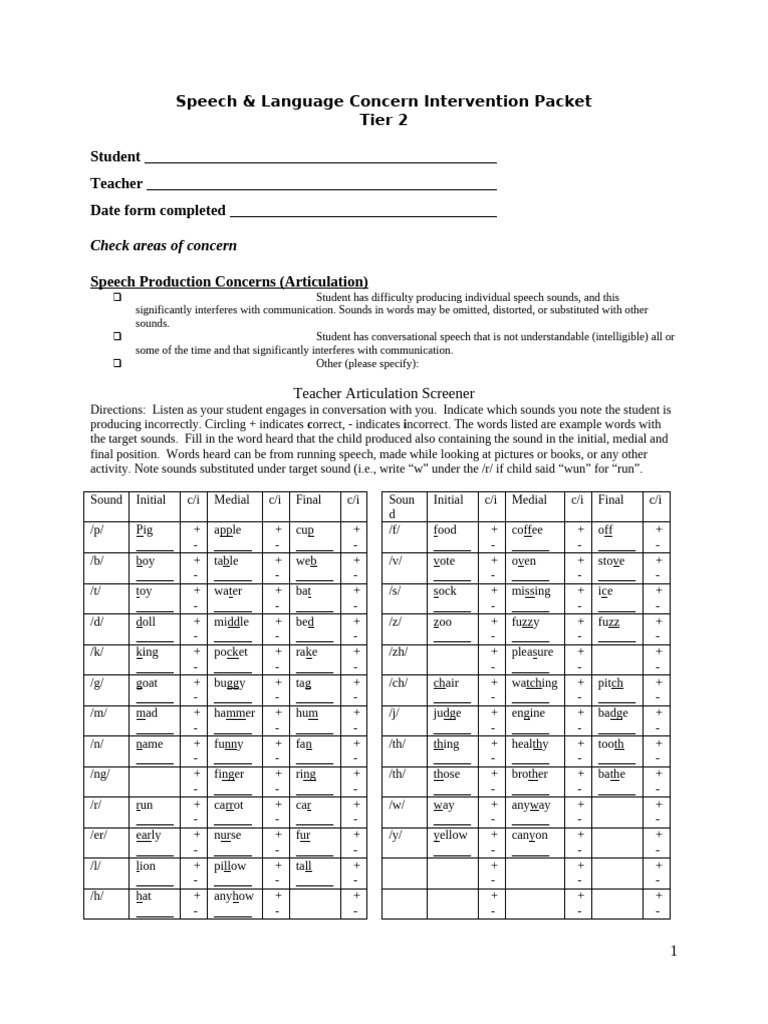Teacher RTI Packet to Complete for Tier 2.Doc | PDF | Speech | Vocabulary