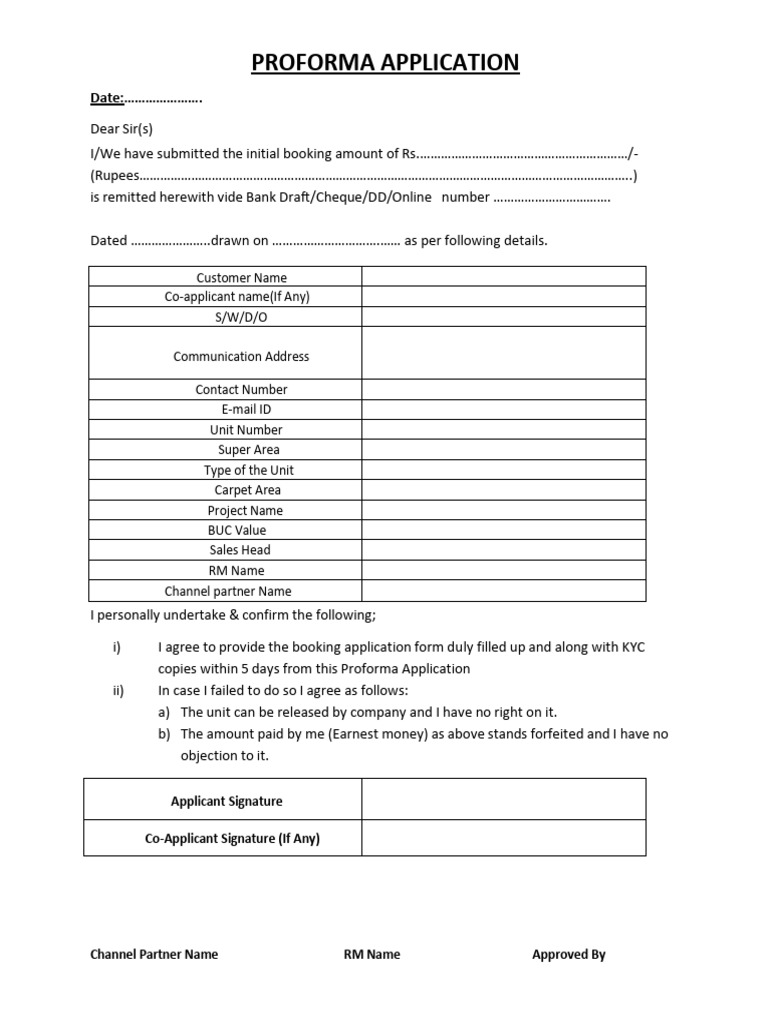 Proforma Application.pdf | PDF