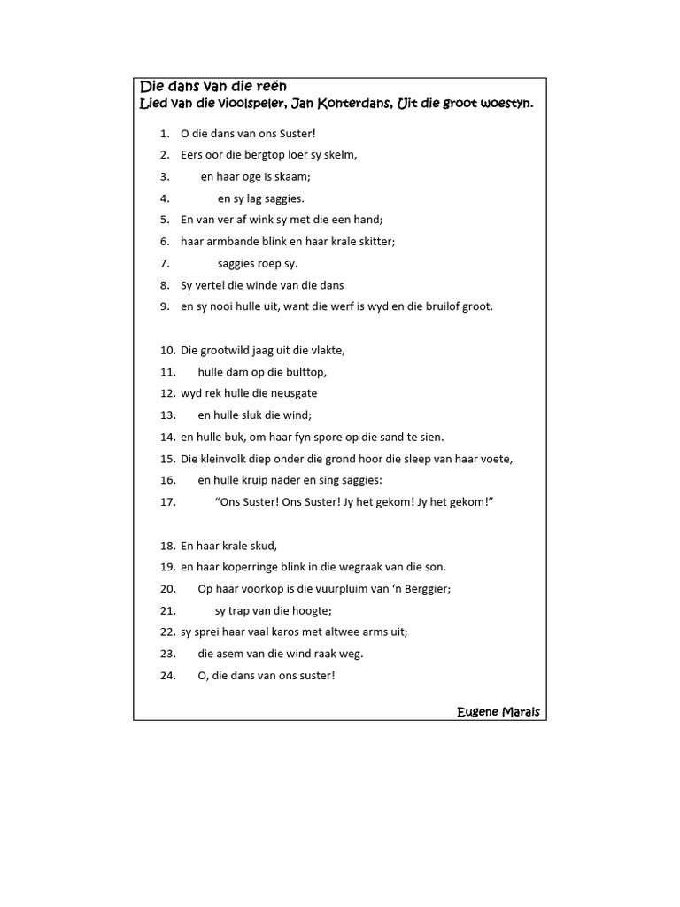 Die Dans Van Die Reën - Afrikaanse Gedig | PDF