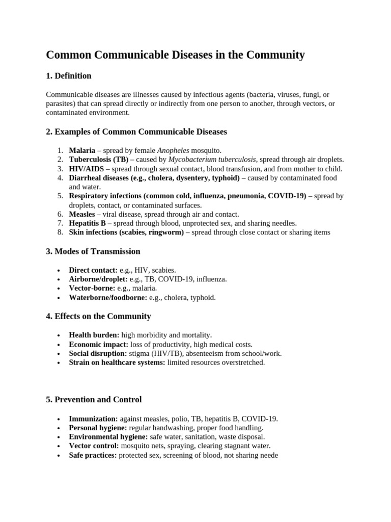Common Communicable Diseases in the Community | PDF