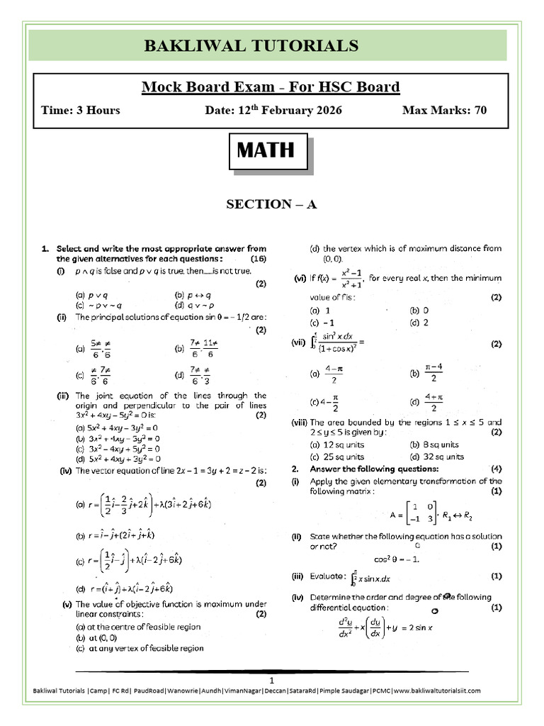 Math - HSC Board | PDF