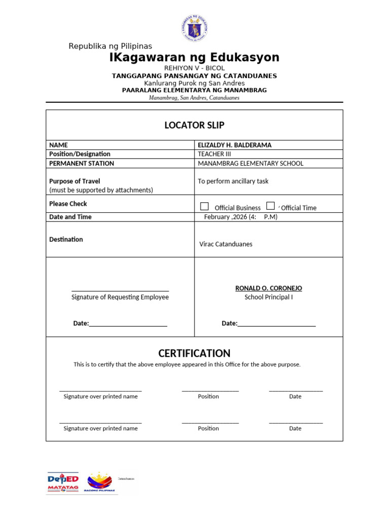 Blank Form Locator Slip | PDF