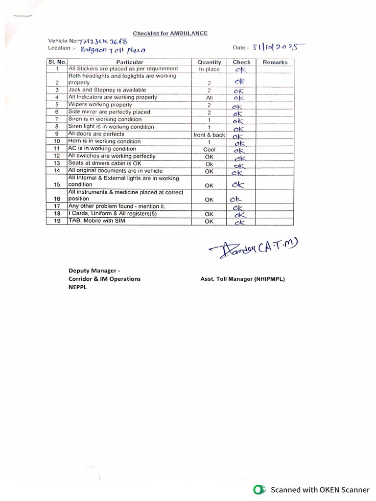 Dummy UNM Checklist Patgaon Toll Plaza Month of October 2025 | PDF