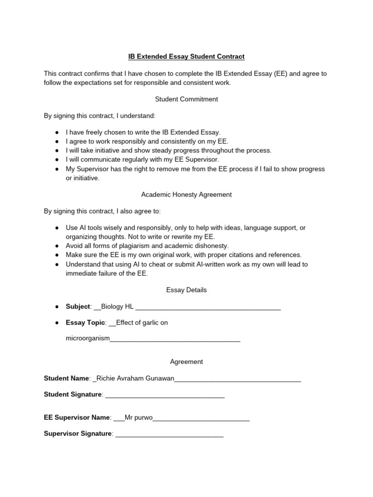 IB Extended Essay Student Contract | PDF