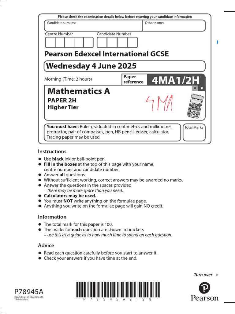 IG Mathematics A - Question Paper 2H (Jun 2025) | PDF | Area ...