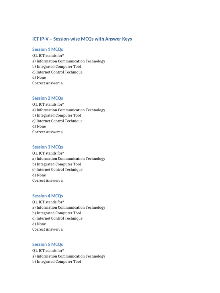 ICT IP-V Session-Wise MCQs | PDF | Information And Communications ...