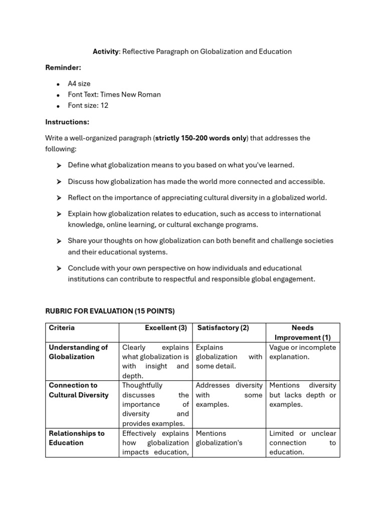 Reflective Paragraph on Globalization | PDF | Human Communication ...