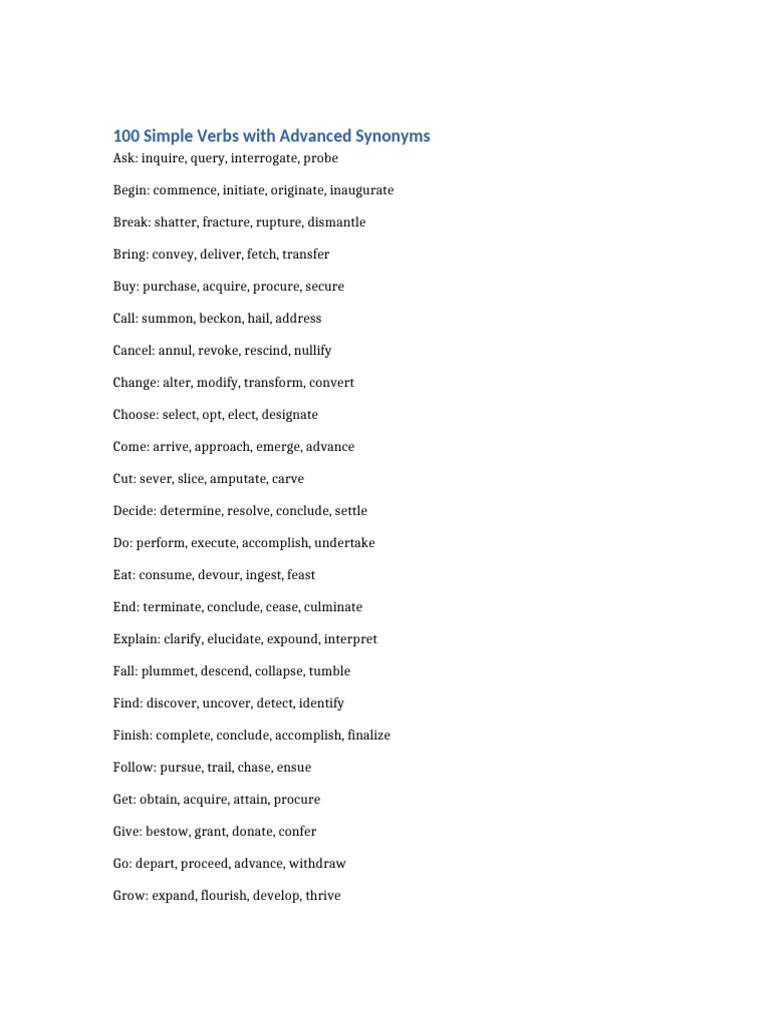 100 Simple Verbs With Advanced Synonyms | PDF