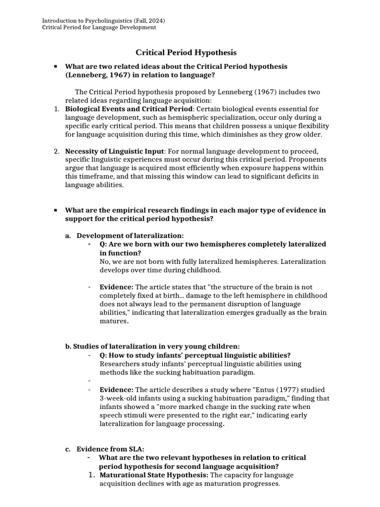 Critical Period Hypothesis | PDF | Language Acquisition | Language ...