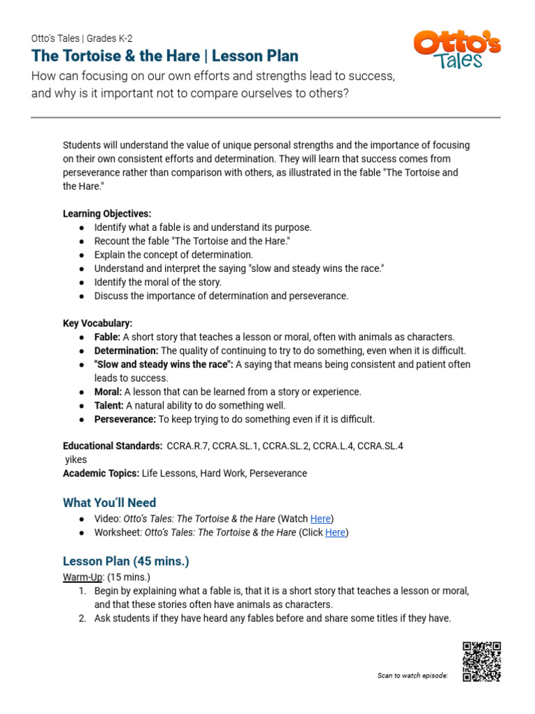 The Tortoise The Hare Lesson Plan 1 | PDF | Fable | Cognition