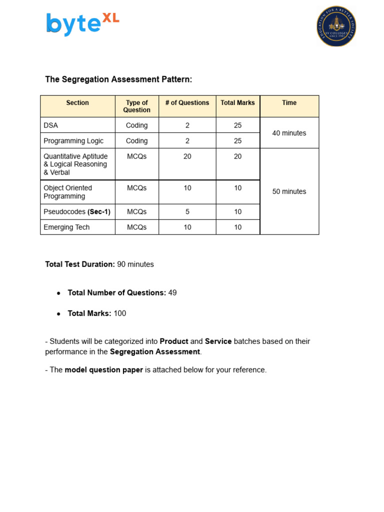 SVCE 2027 Batch CRT Assessment Sample Question Paper | PDF | Artificial ...