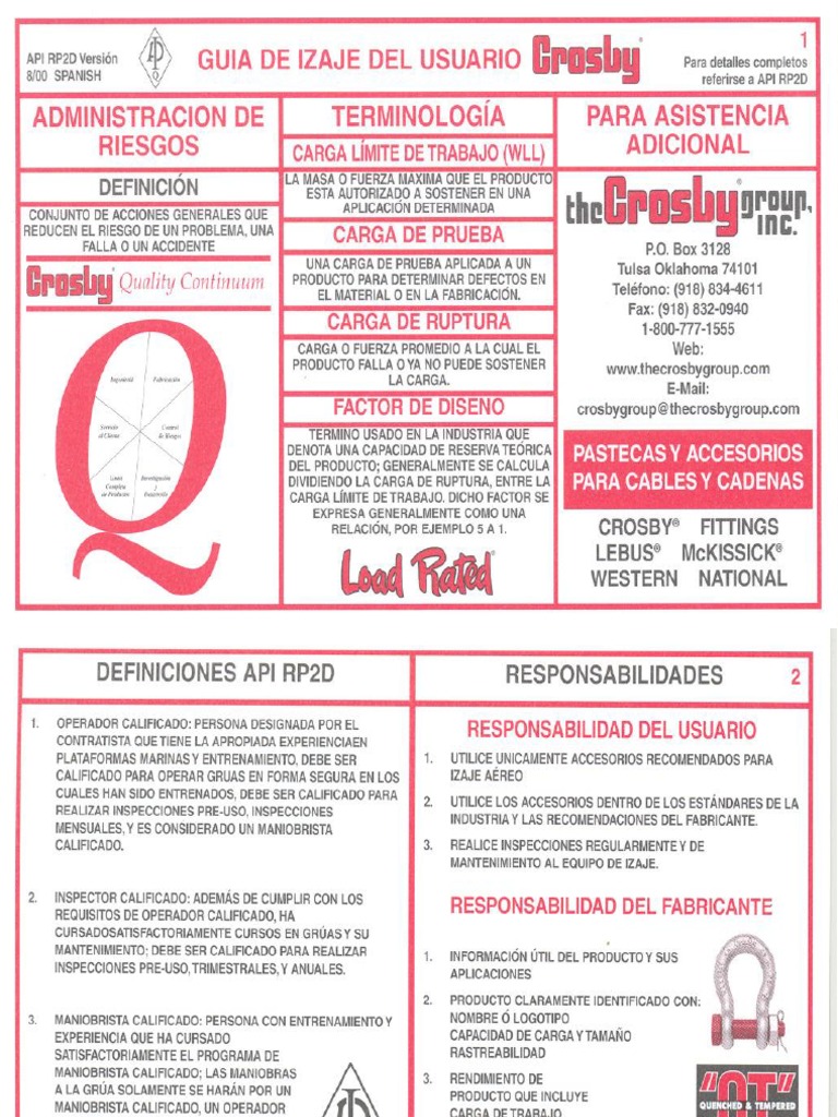 Guia de Izaje Del Usuario Crosby (API RP 2D)