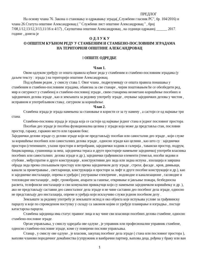 Odluka o Kucnom Redu U ST - Zgradama Konacna | PDF