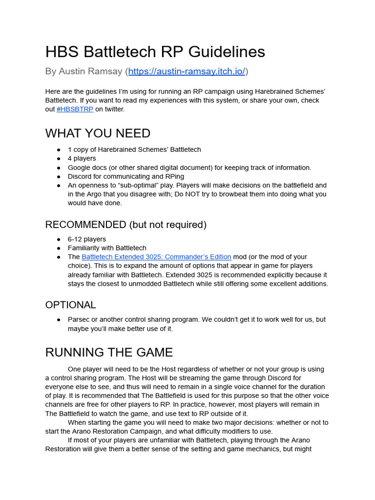 HBS Battletech RP Guidelines | PDF