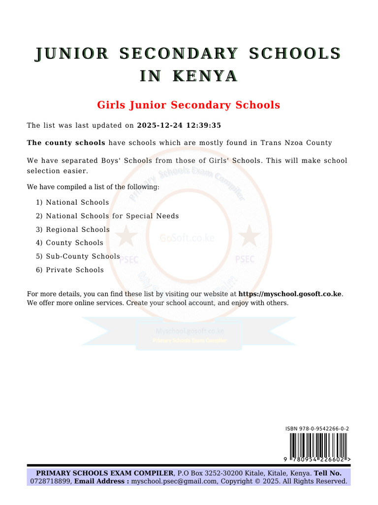Junior - Girls Secondary Schools | PDF | Kenya