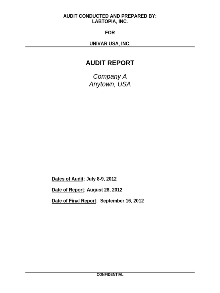 Laboratory Sample Audit Report Template | PDF | Audit | Warehouse