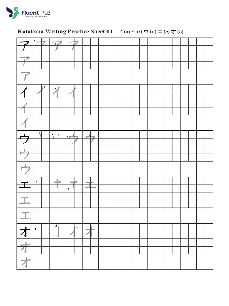 Katakana Writing Practice Sheets | PDF
