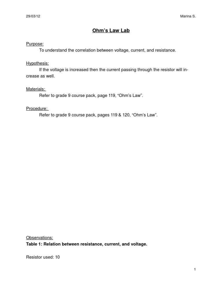 Ohm's Law Lab | PDF