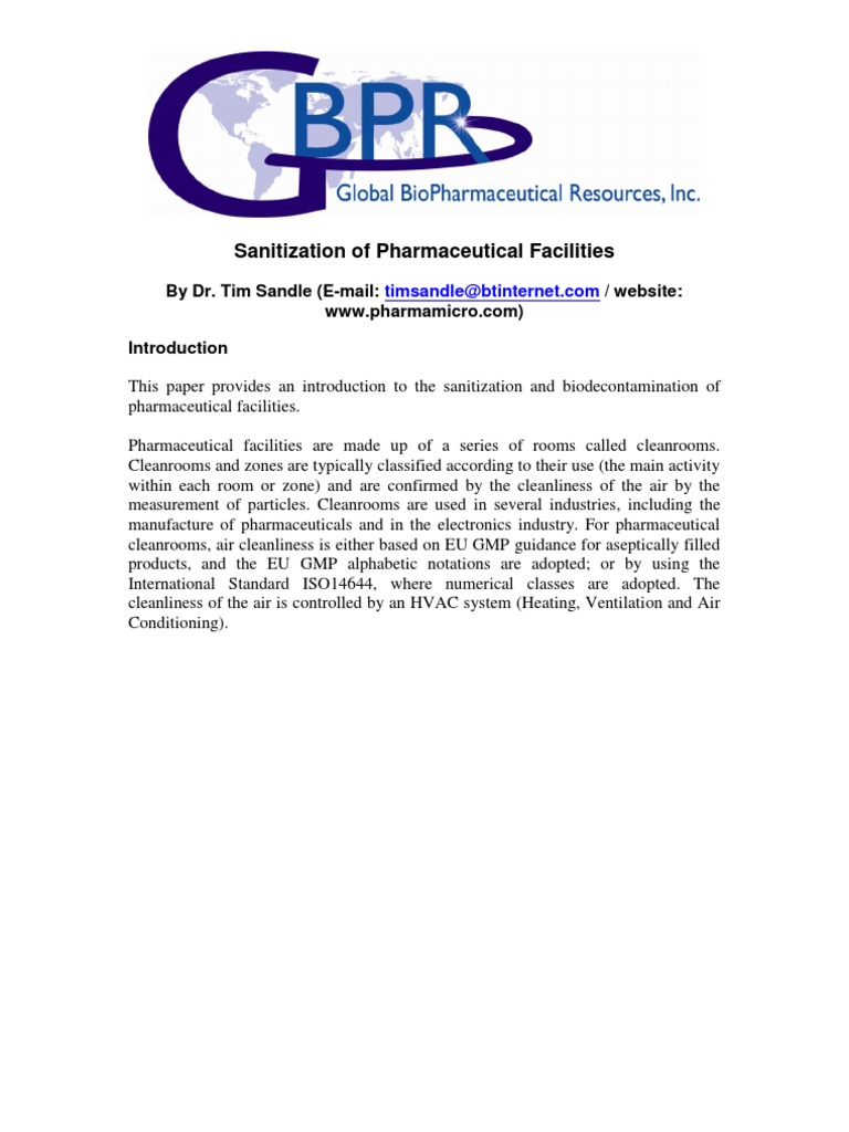 Sanitization of Pharmaceutical Facilities | PDF | Disinfectant | Hvac