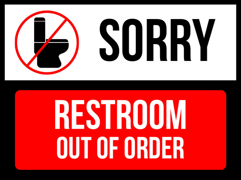 Red Black and White Simple Restroom Out of Order Yard Sign | PDF