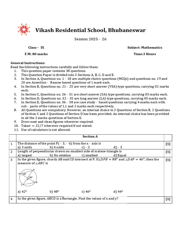 Class IX Sample Paper (Local) | PDF | Circle | Sphere