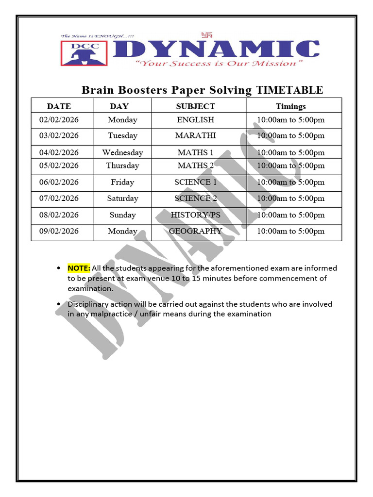 Brain Boosters Paper Solving Exam Timetable | PDF