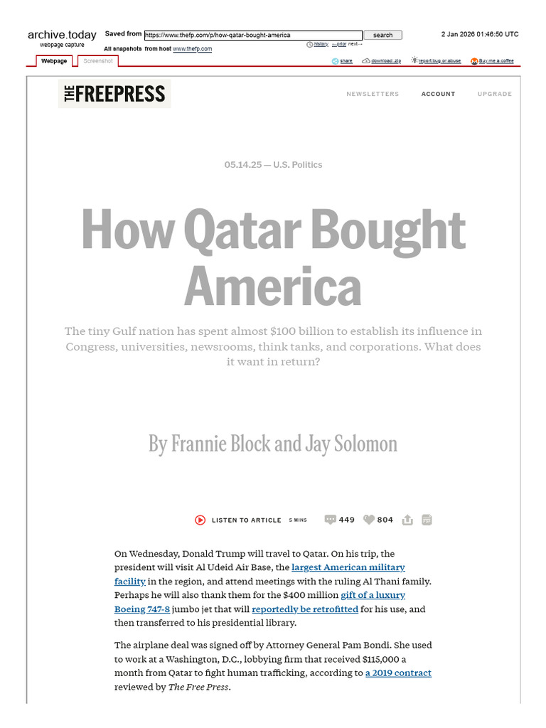 How Qatar Bought America - By Frannie Block and Jay Solomon | PDF ...