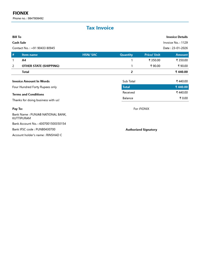 Tax Invoice - 1129 - 23 - 01 - 26 | PDF