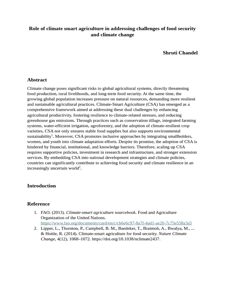 Role of Climate Smart Agriculture in Addressing Challenges of Food ...