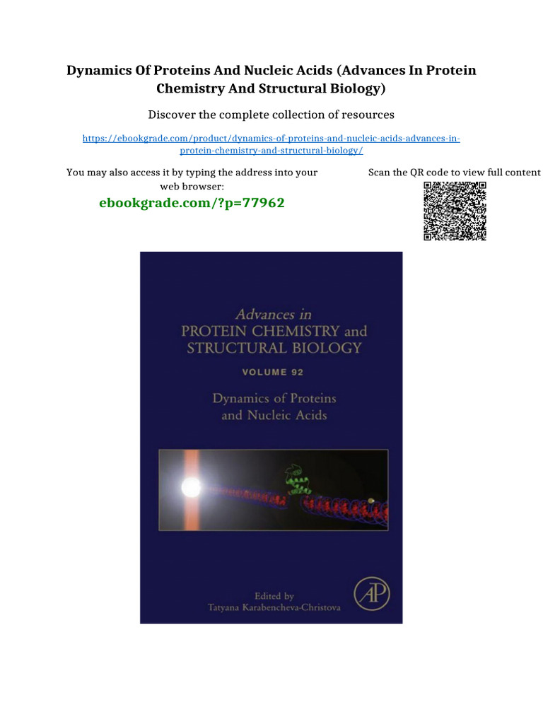 Dynamics of Proteins and Nucleic Acids (Advances in Protein Chemistry ...