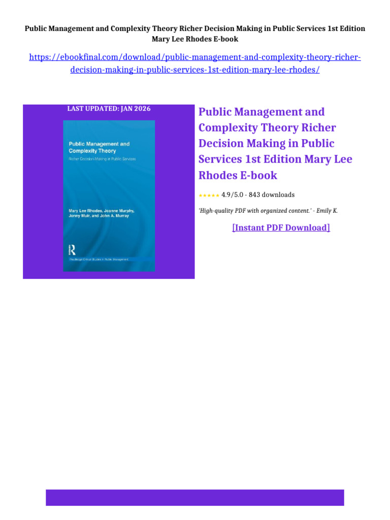 Public Management and Complexity Theory Richer Decision Making in ...