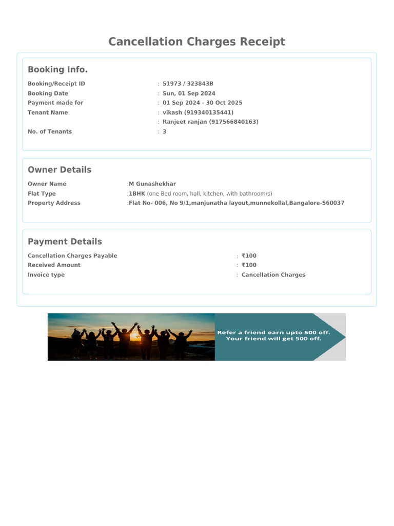 323843B51973 Cancellation Charges Receipt | PDF
