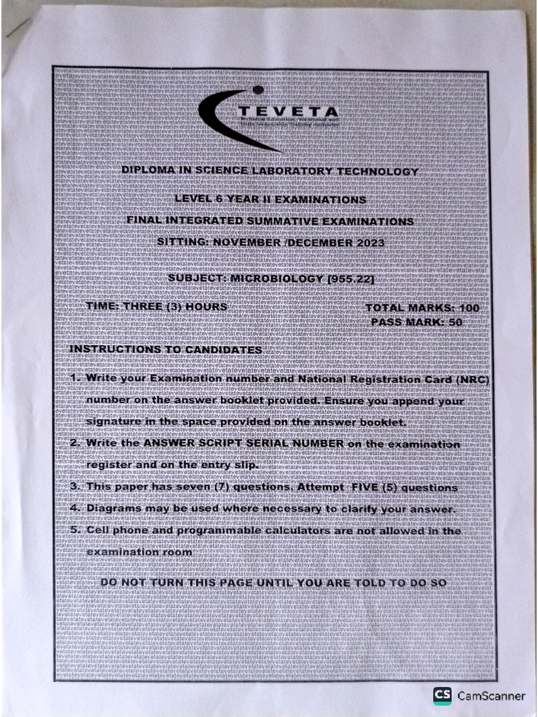 Diploma in Science Laboratory Technology Level 2past Paper | PDF